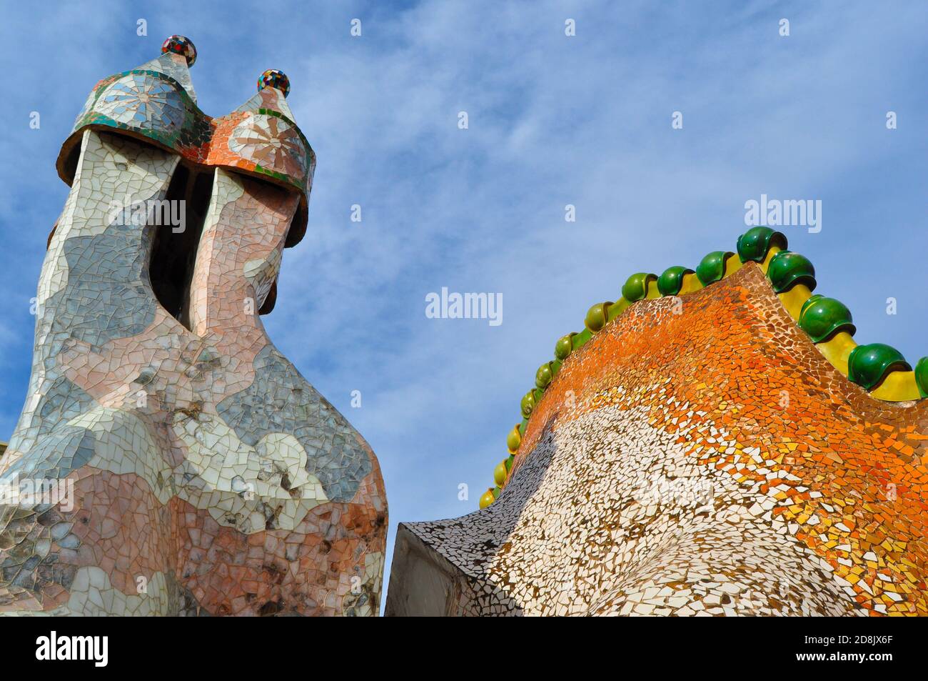 Casa Batllo, rooftop and chimney detail, famous building by Gaudi ...