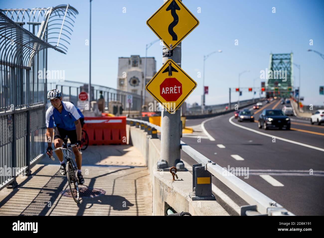 Road signs on the Jacques Cartier Bridge in Montreal, Canada Stock ...