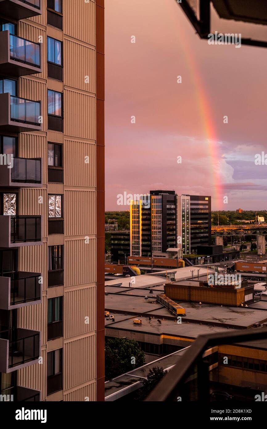 Rainbow over office building in hi-res stock photography and images - Alamy