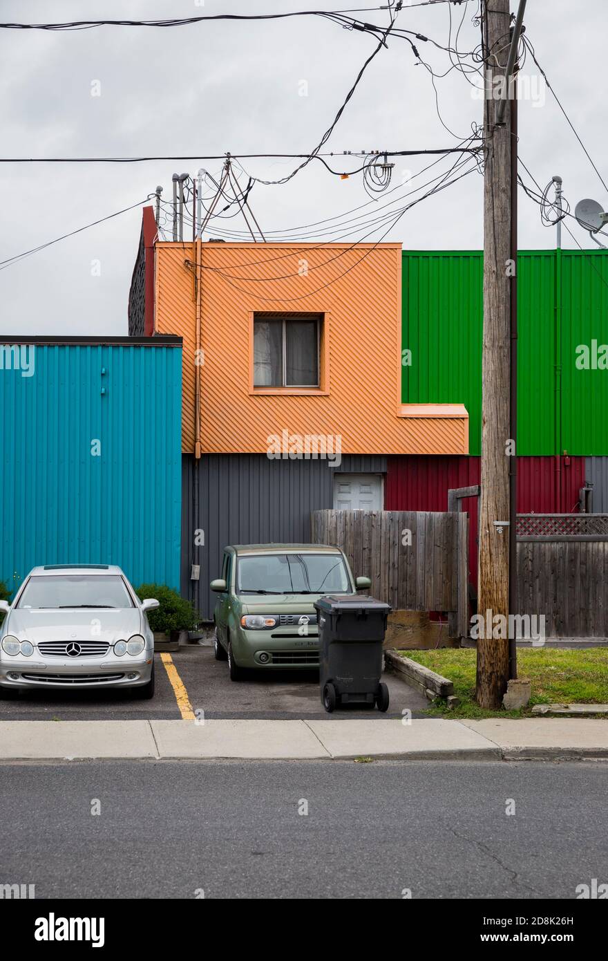 Colourful buildings constructed of shipping containers in Longueuil ...