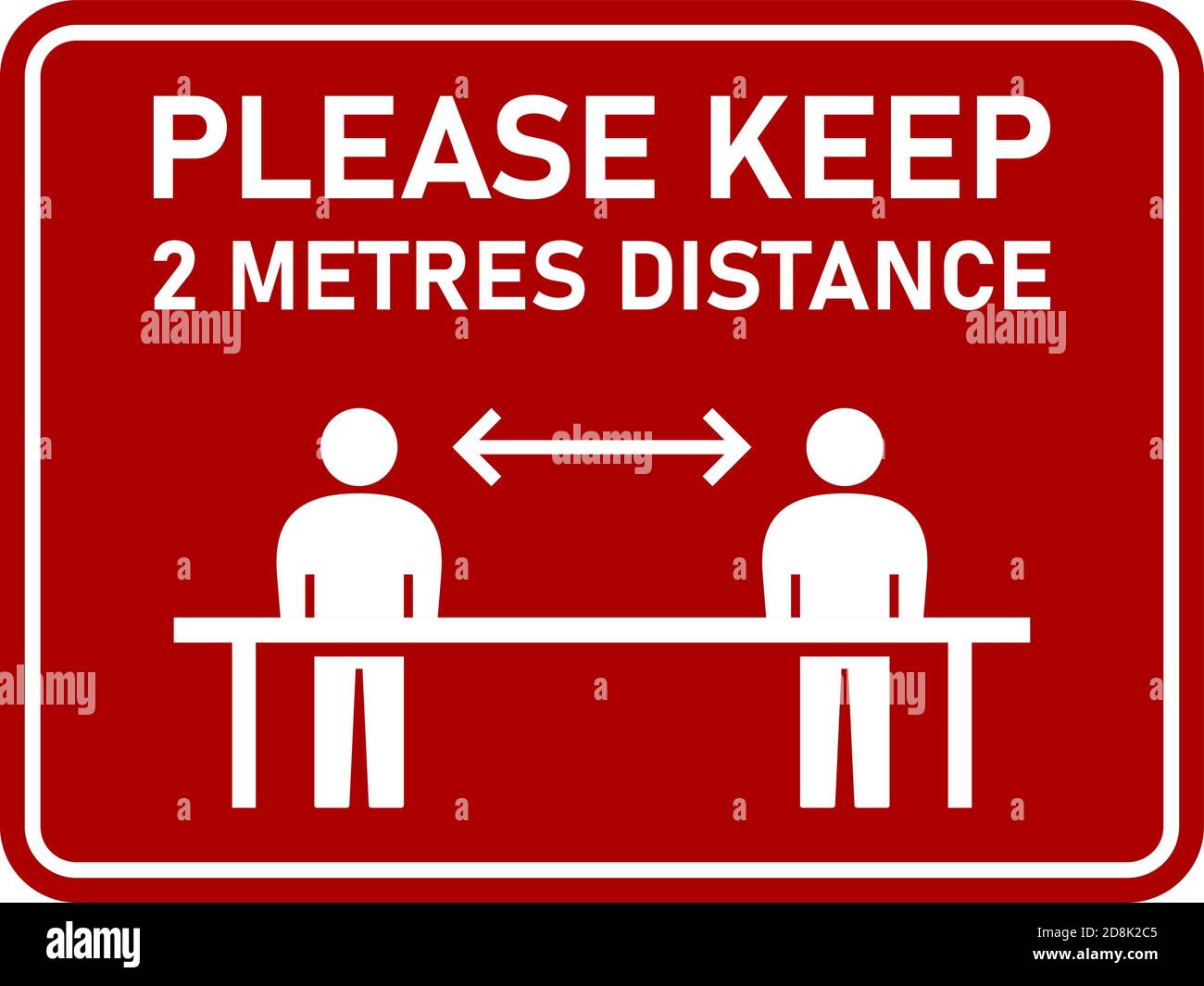 Please Keep 2 Metres Distance Horizontal Warning Sign Showing Socially ...
