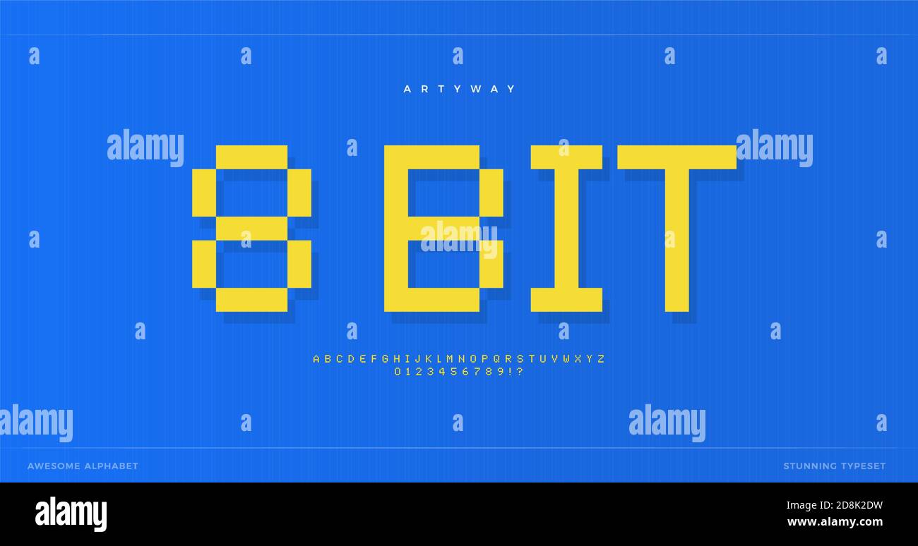 Pixel alphabet. Retro 8-bit font, type for retro video game score ...