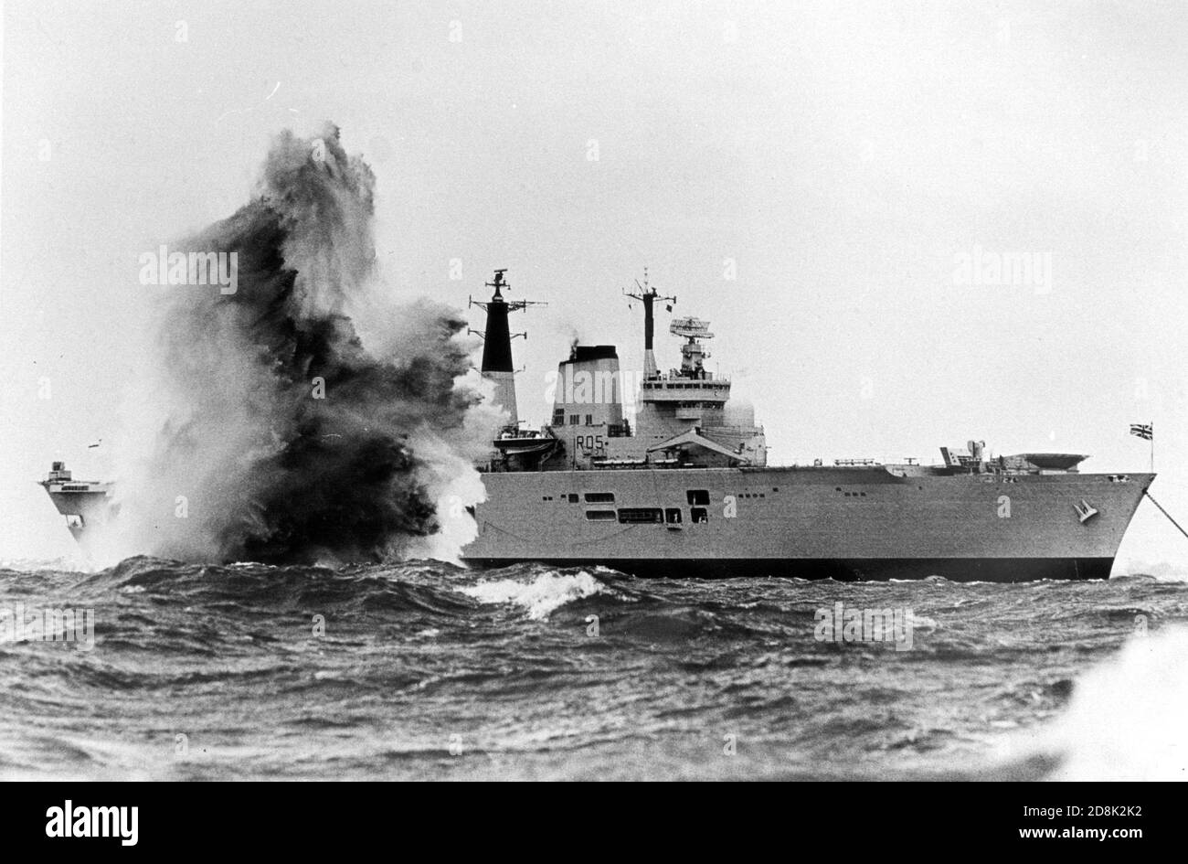 ROYAL NAVY AIRCRAFT CARRIER HMS INVINCIBLE UNDERGOING SHOCK TRIALS IN ...