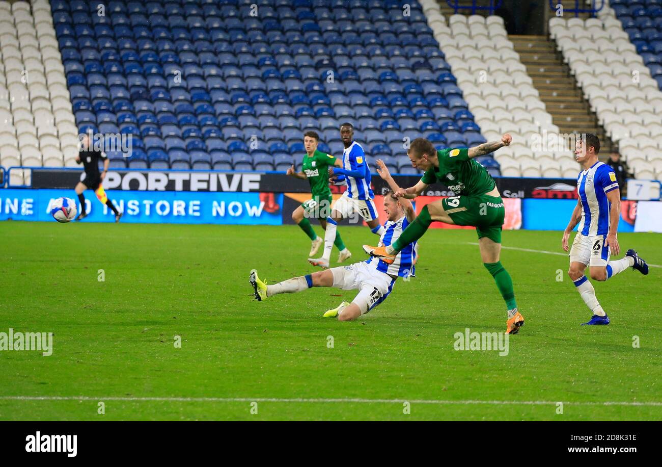 Emil Riis Jakobsen (19) of Preston North End shoots on goal Stock Photo ...
