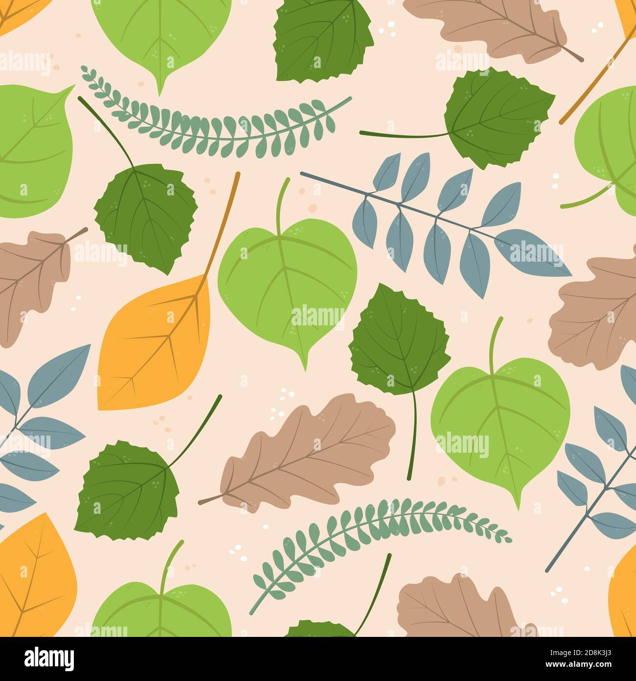 Vector seamless pattern, repeating stamp of stylized leaves of various ...