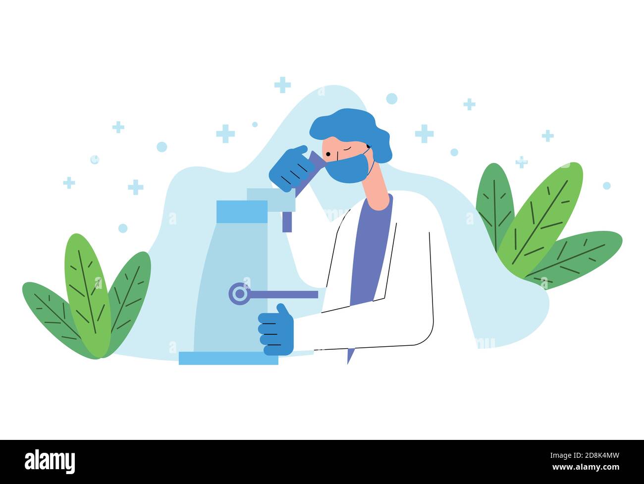 male doctor laboratory using microscope vector illustration design ...