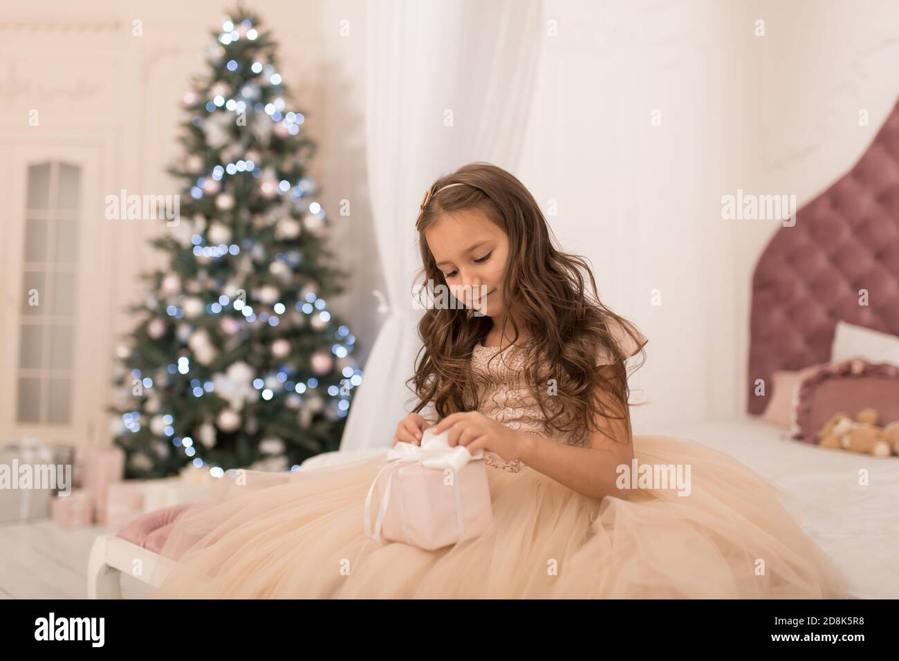 Happy childhood, magical Christmas tale. Little princess with Santa's ...