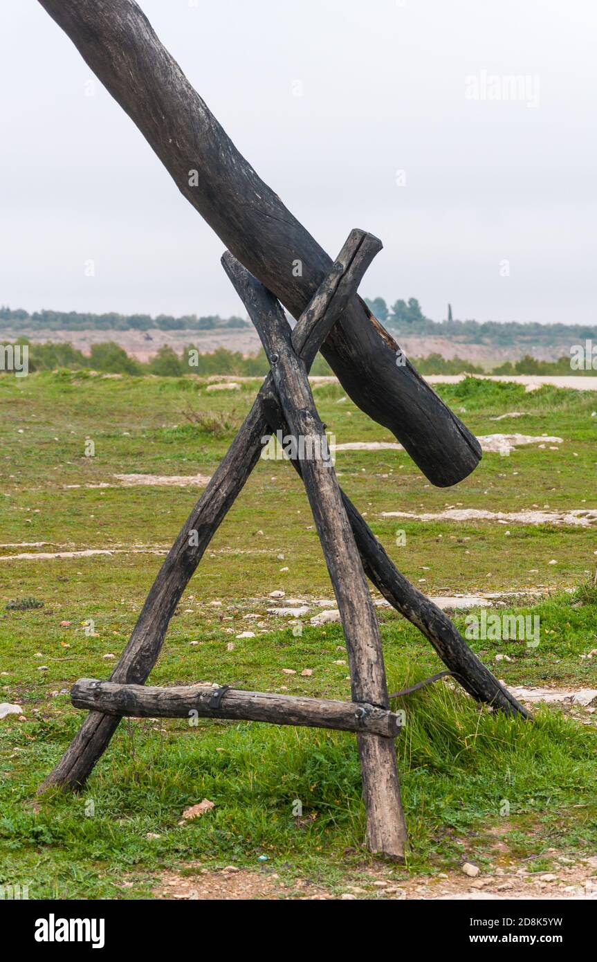 Tail pole and anchor platform of a traditional windmill (tower mill ...