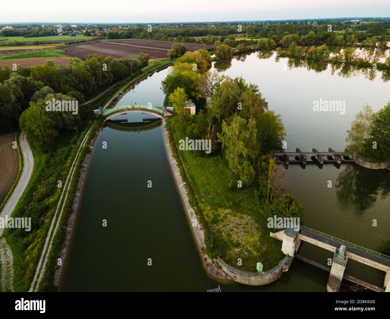 Aerial view of a small water canal in a natural environment Stock Photo ...