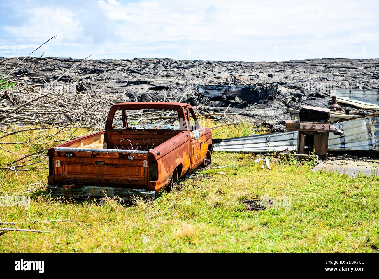 Lava flow in Hawaii, which has just destroy this house Stock Photo - Alamy
