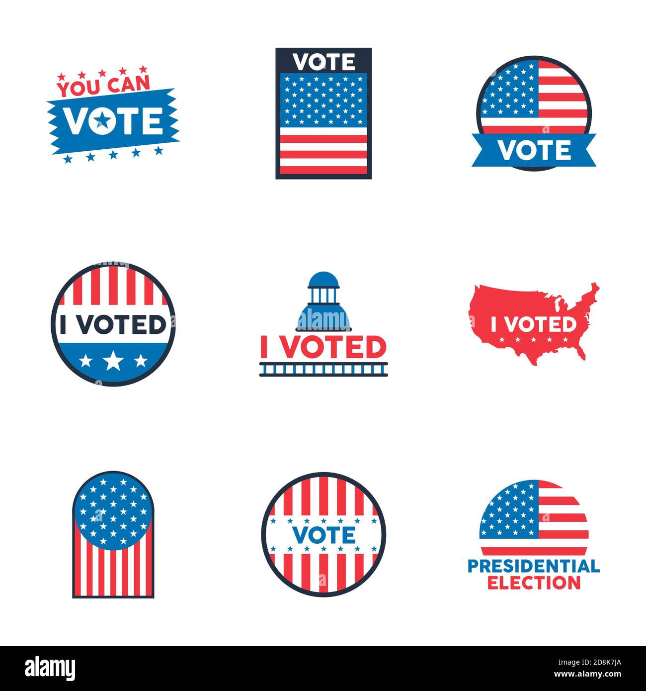 bundle of nine usa presidential election icons vector illustration ...