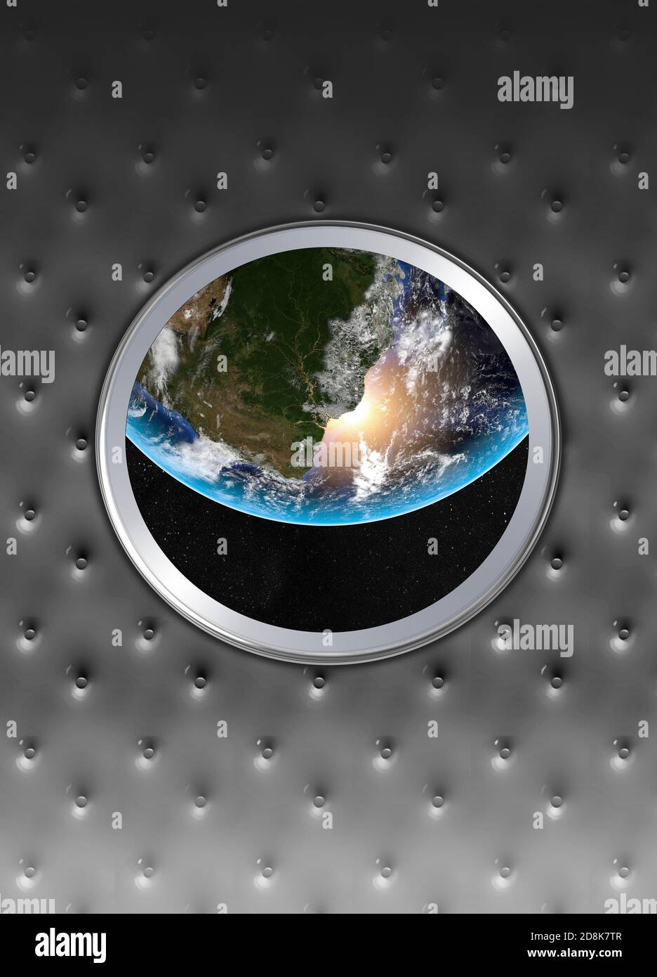 Earth from spaceship window, conceptual illustration Stock Photo - Alamy