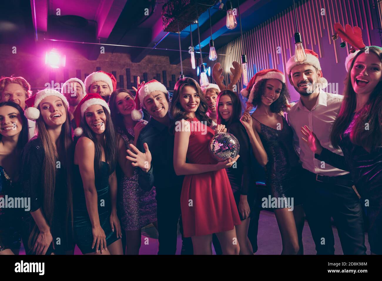 Photo portrait of people posing at party holding disco ball Stock Photo ...