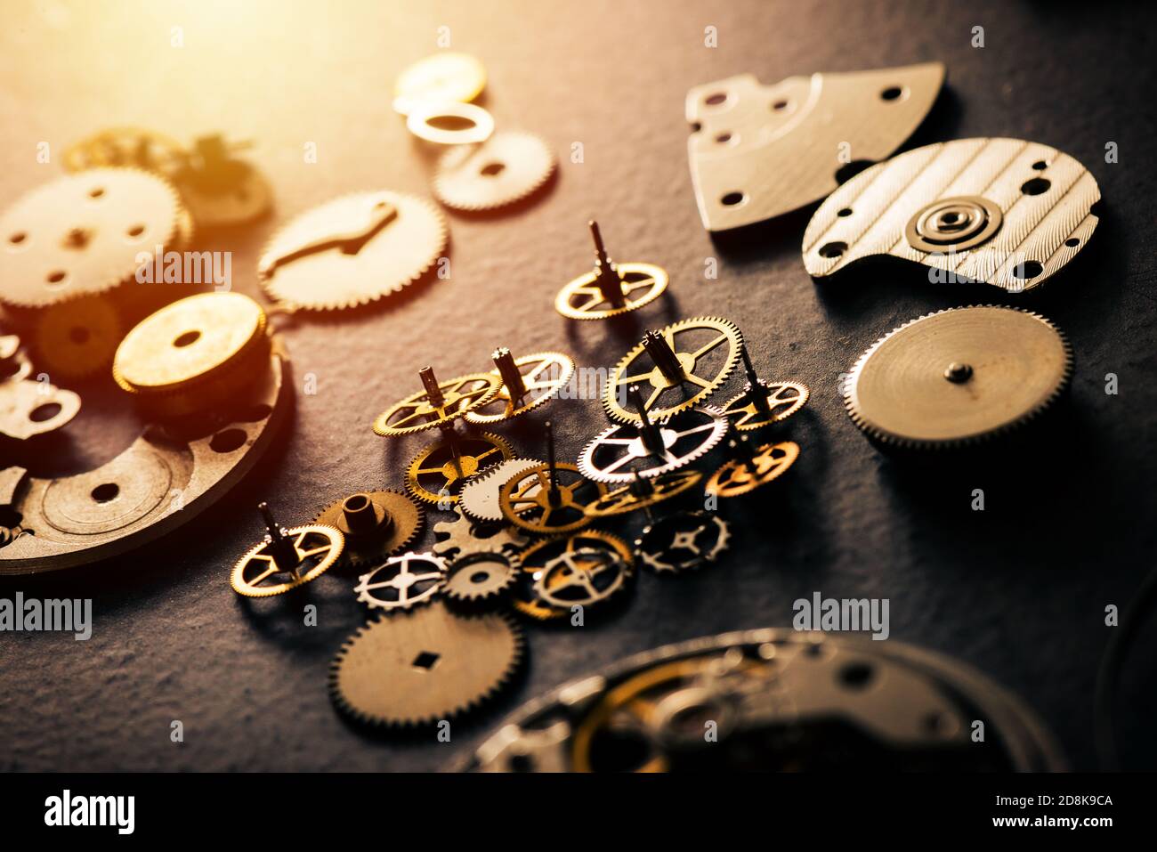 mechanical watch repairing concept. closeup the parts of mechanical ...