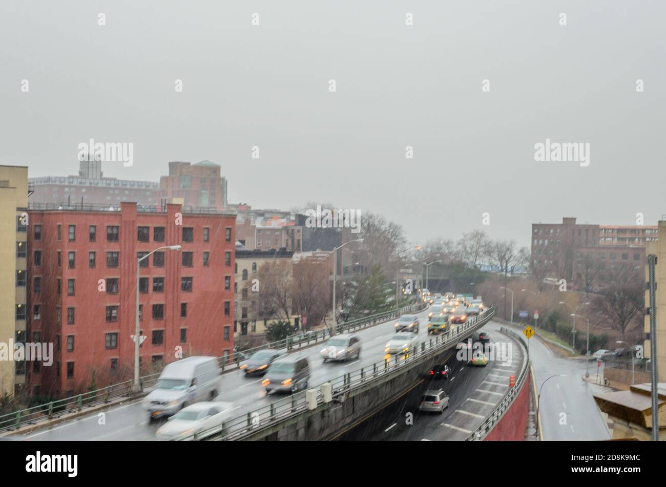 Cars Driving in Traffic on Brooklyn Roads in Rain. Winter Season in New York, NY, USA Stock ...