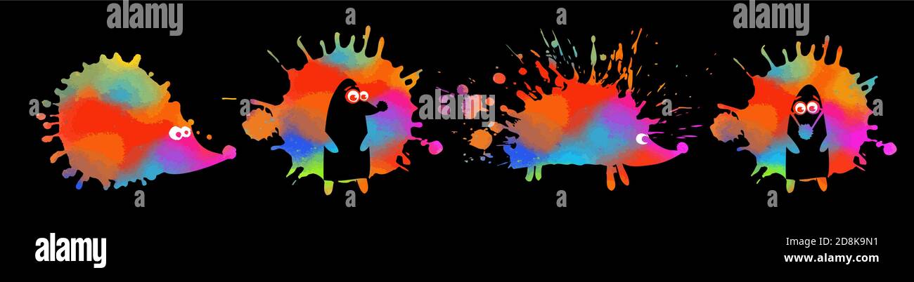 Set of rainbow hedgehogs. A multicolored abstract hedgehog. Vector ...