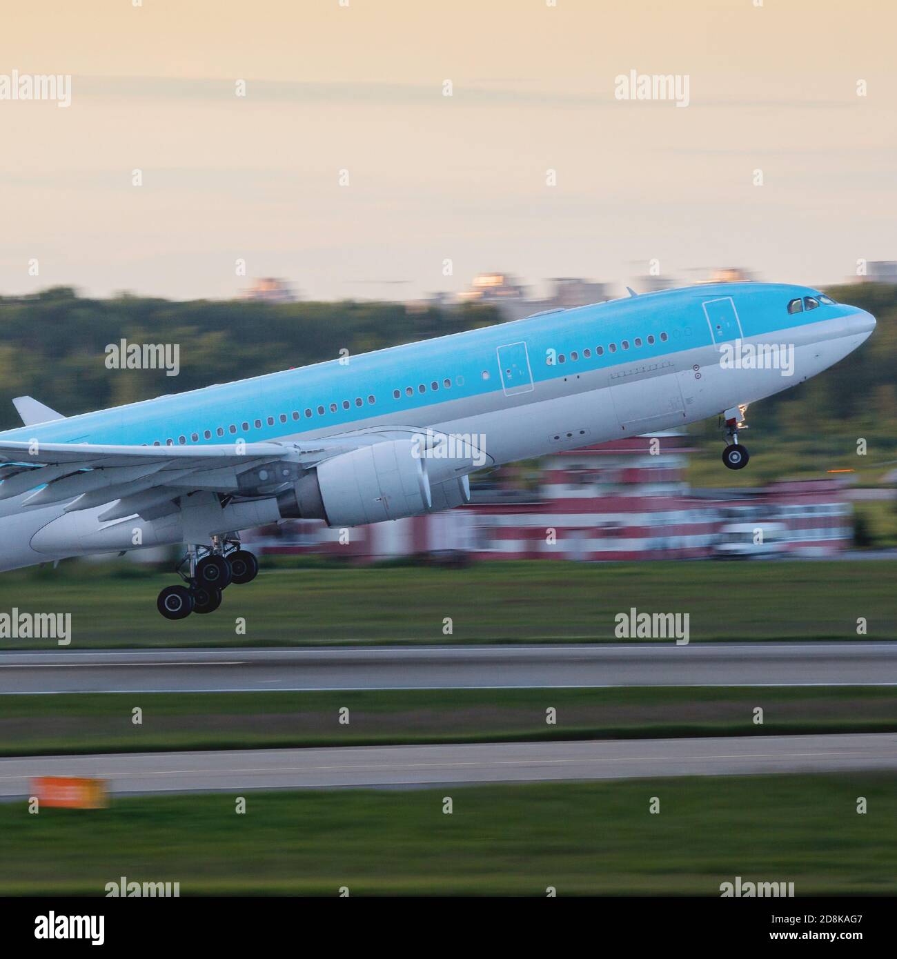 Modern passenger airplane take off from runway. Vacation, aviation ...