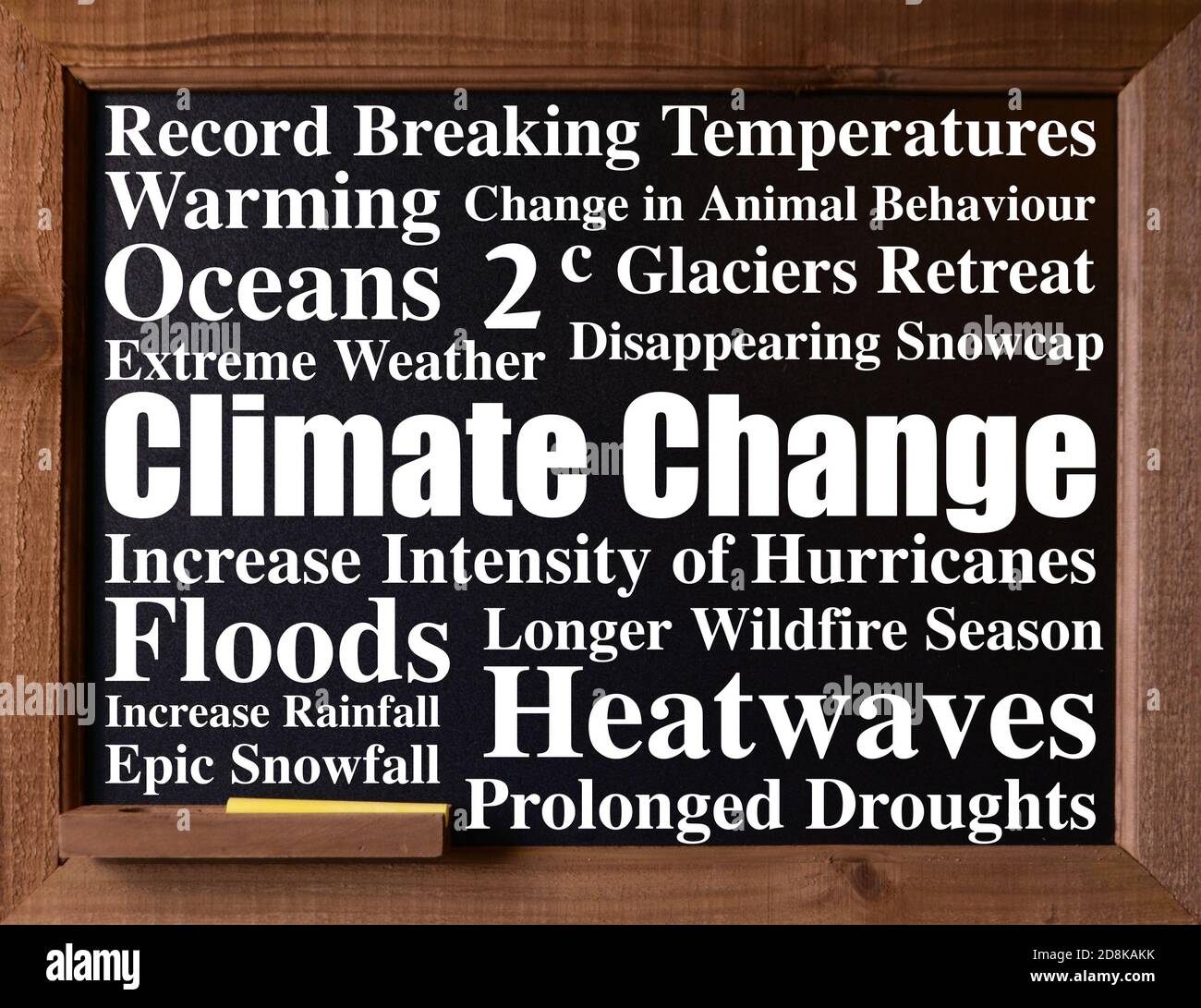 Word cloud on the chalkboard about Climate change Stock Photo - Alamy
