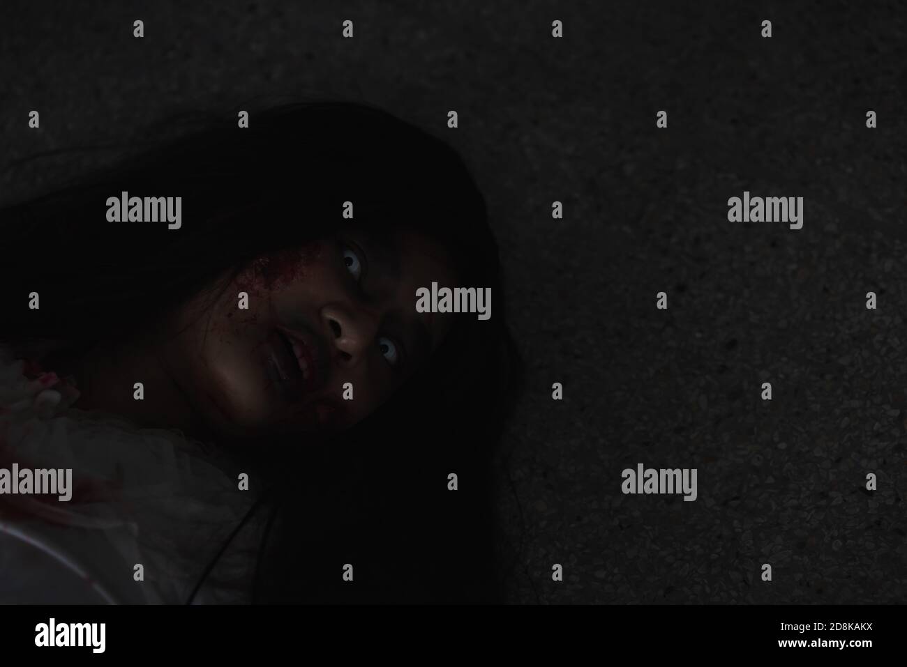 Horror evil woman ghost creepy lying dead in a dark room at house ...