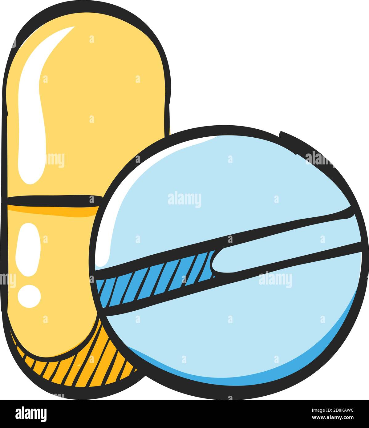 Pills icon in color drawing. Vitamin medicine drugs painkiller ...