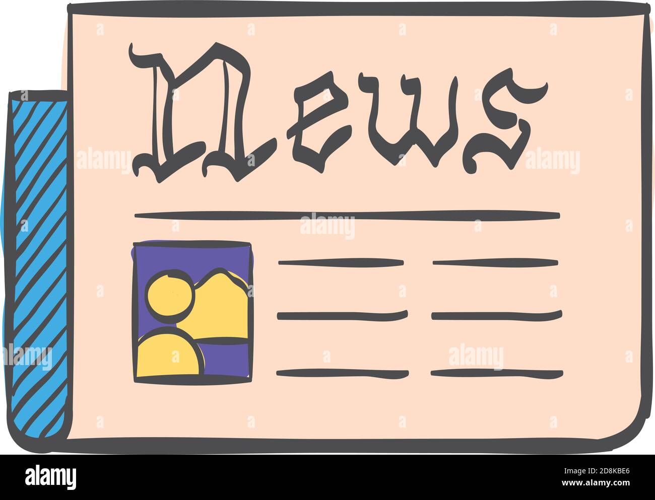 Newspaper icon in color drawing. Traditional communication publication ...