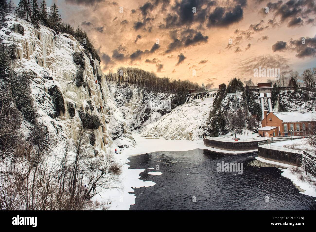 sunset nice and Frozen waterfall in quebec country Stock Photo - Alamy