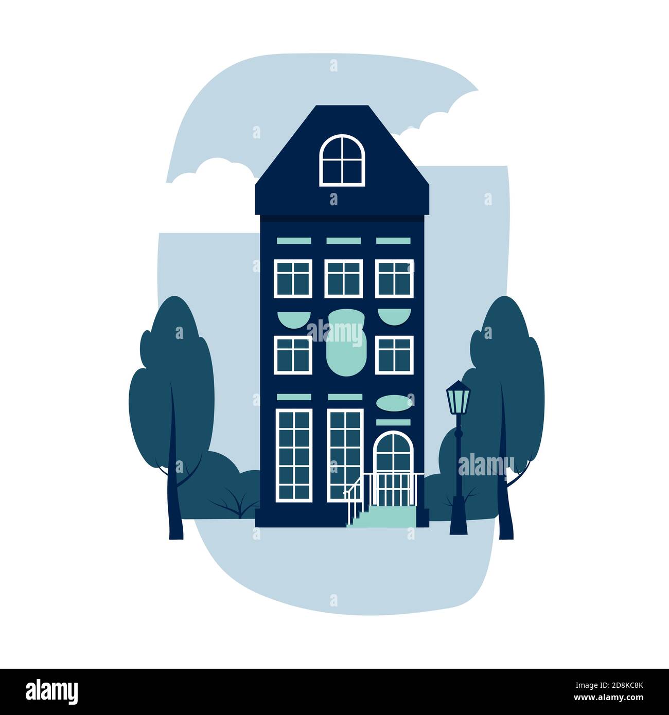 Cartoon colorful architecture Amsterdam, classic building facade in ...