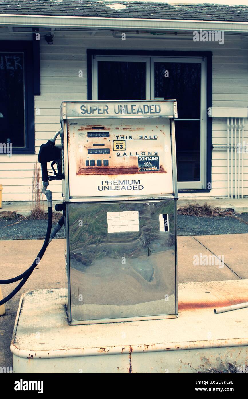 Close up on vintage Gas Pumps at the abandoned Gas stations Stock Photo ...