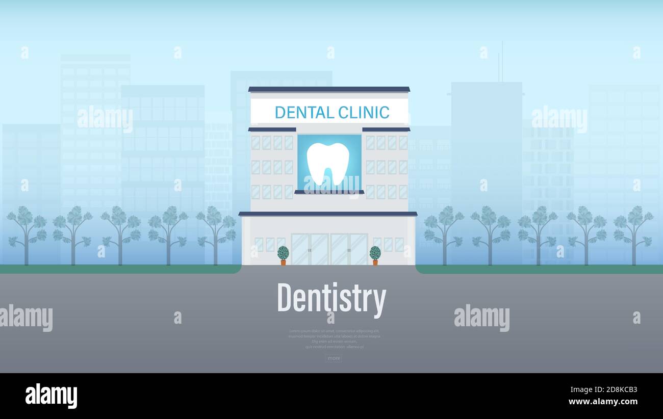 Dental clinic banner with dental office building flat design vector ...