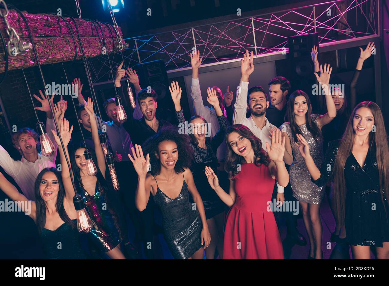 Attractive elegant cheerful crowd dancing enjoying corporate event ...