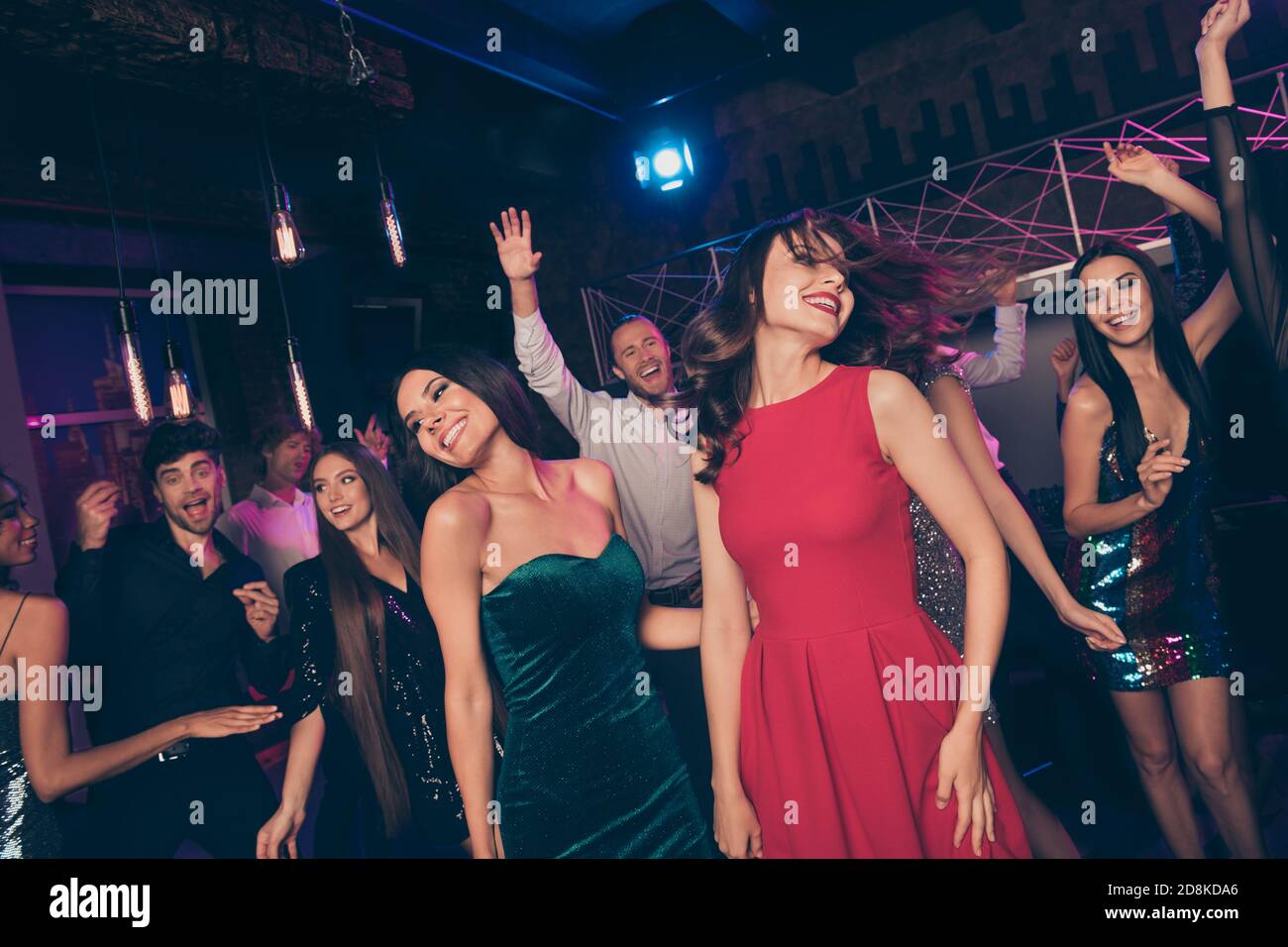 Attractive chic elegant cheerful crowd people dancing having fun ...
