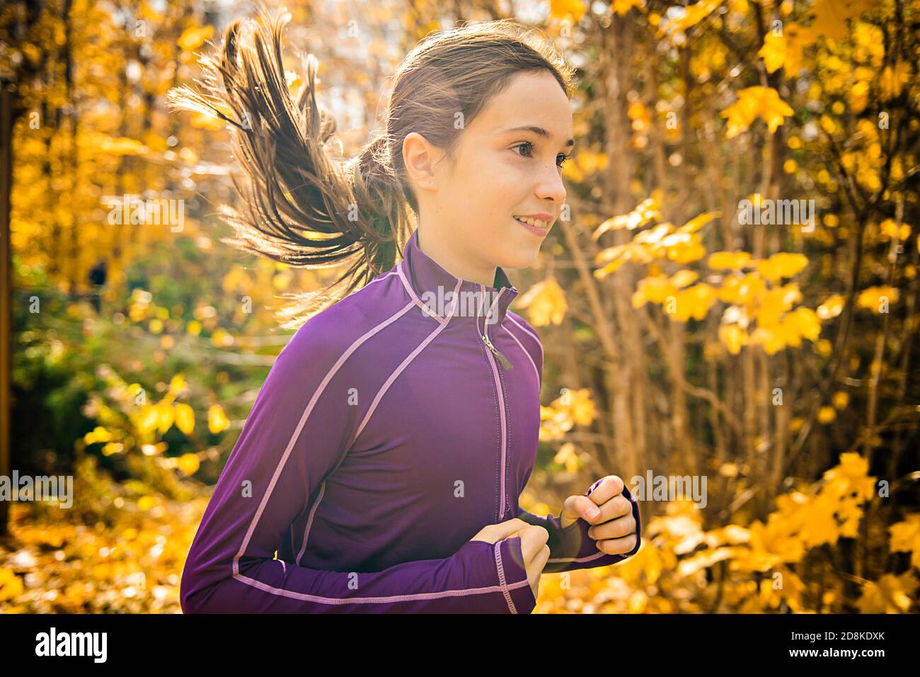 The Healthy lifestyle girl running in park on autumn season Stock Photo ...