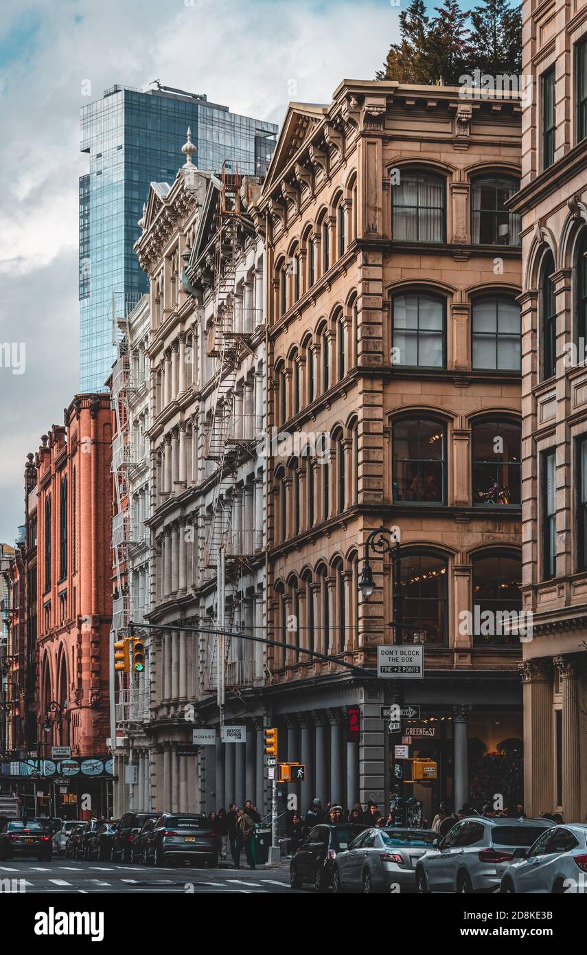 Historic architecture along Broome Street in Soho, Manhattan, New York ...