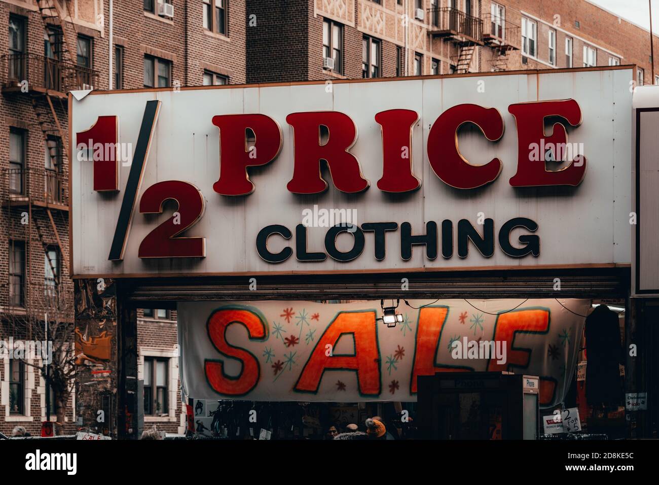 Half price clothing store sign in Brighton Beach, Brooklyn, New York ...
