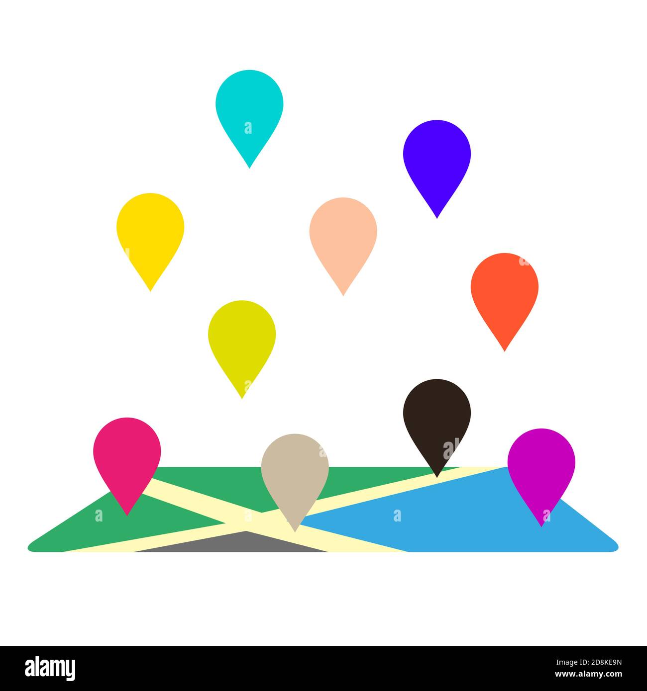 Grey and blue map icon with falling colored map markers Stock Vector ...