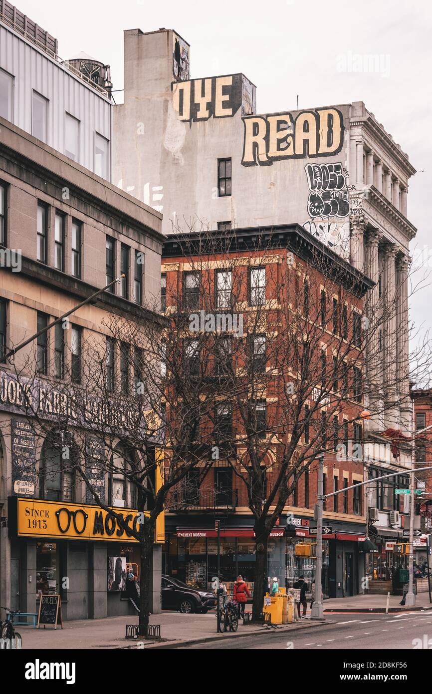 Architecture along Delancey Street, in the Lower East Side, Manhattan ...