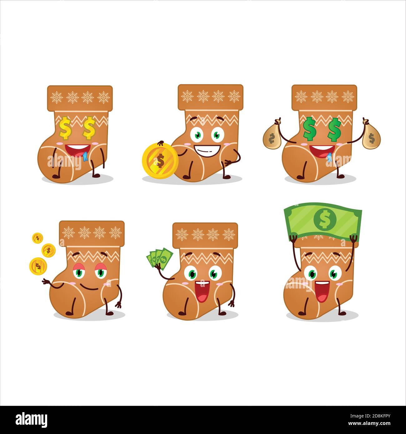 Socks cookie cartoon character with cute emoticon bring money Stock ...