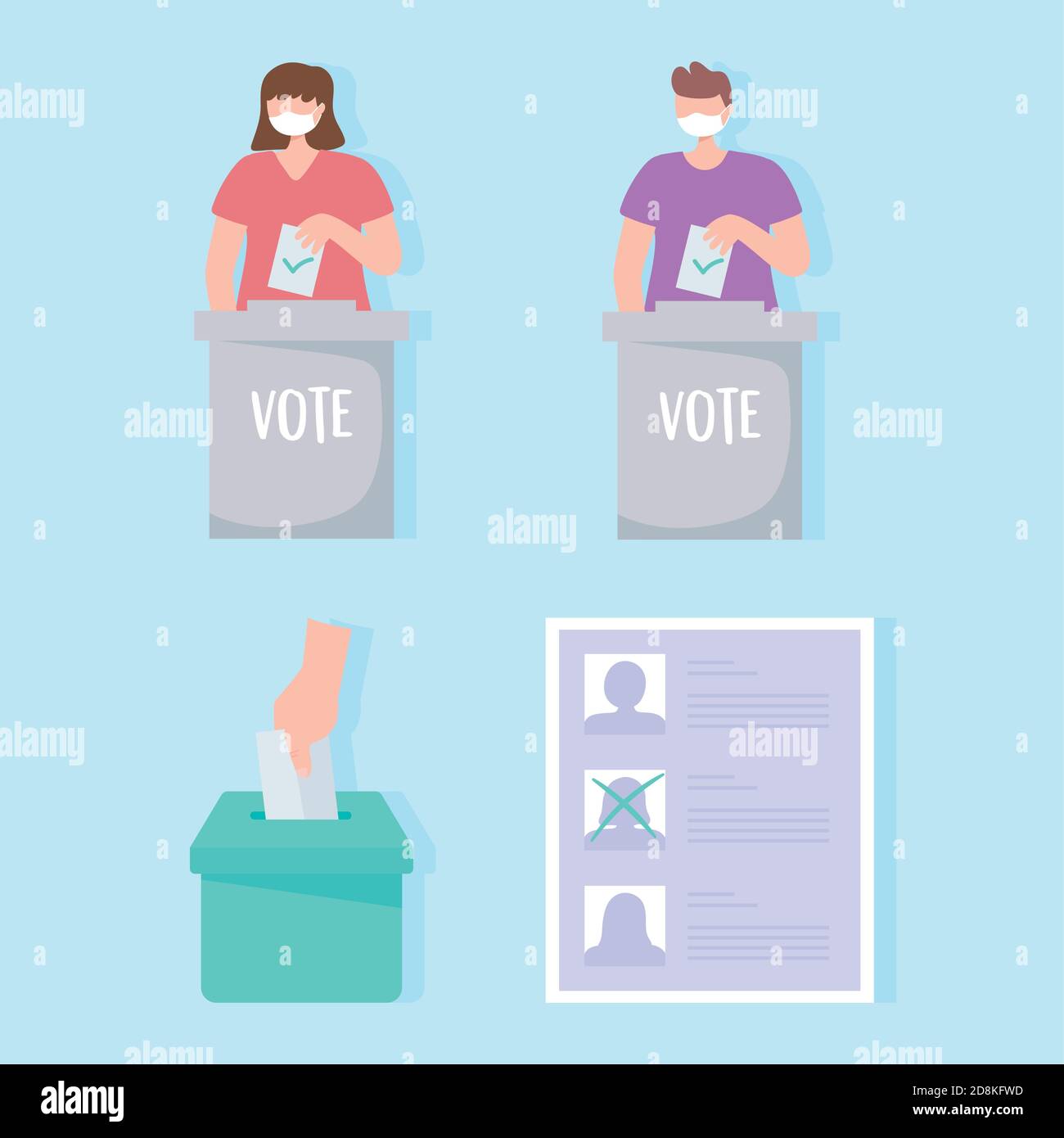 voting and election, people with medical mask putting vote, candidate ...