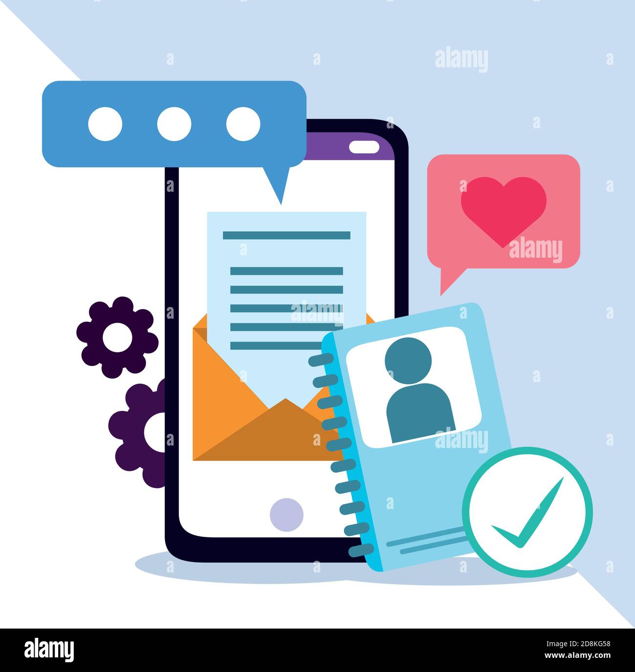 smartphone email contact list and sms communications vector ...