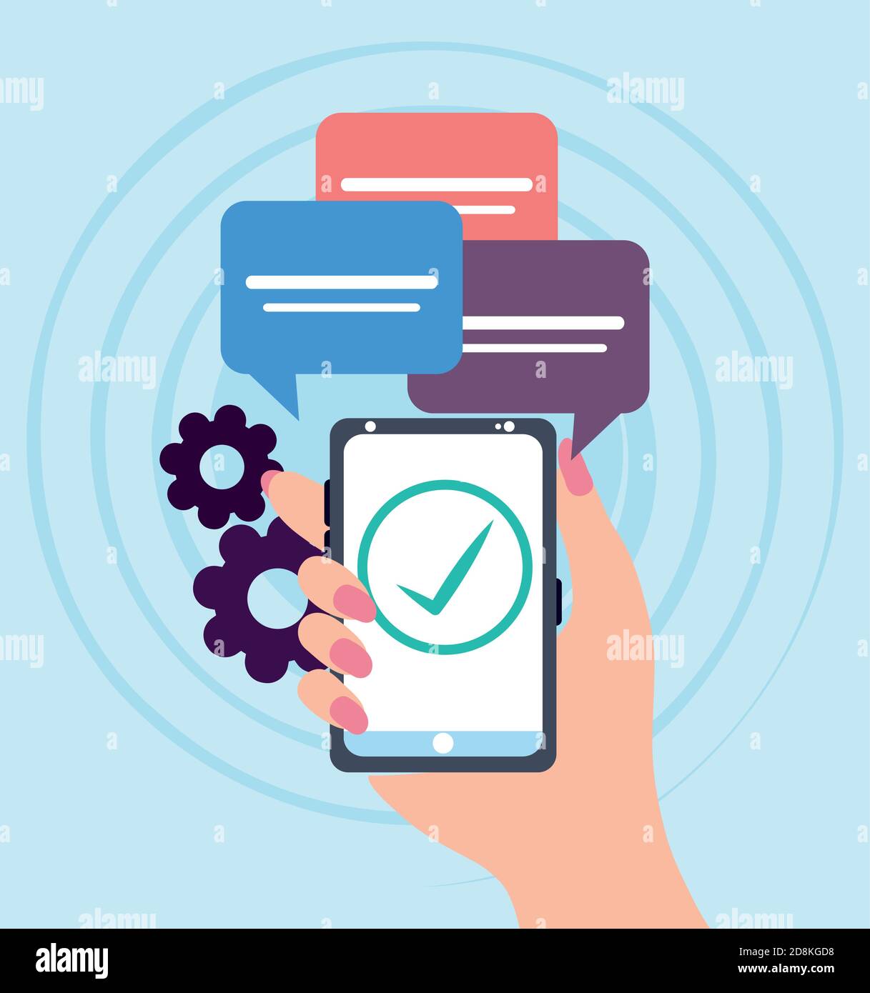 female hand with smartphone check messages communications vector ...