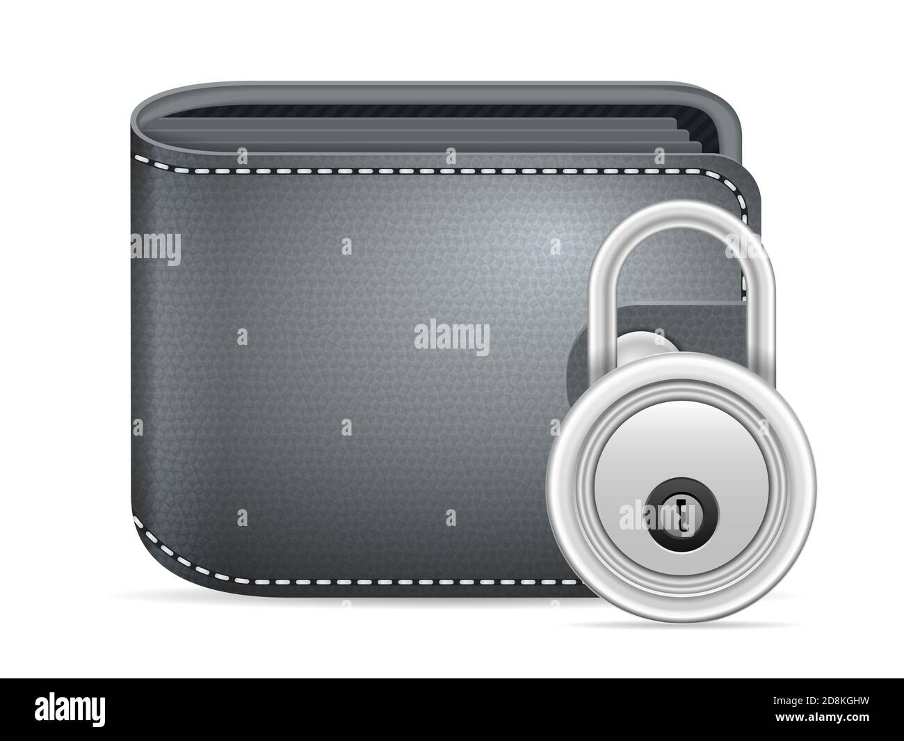 Leather wallet and padlock on a white background Stock Photo - Alamy