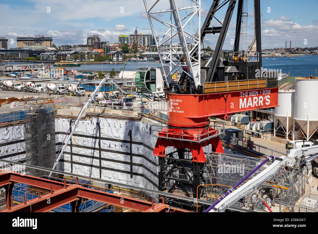 Sydney construction building site at Barangaroo with crane from men ...