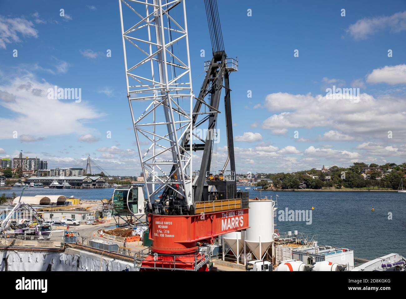 Sydney construction building site at Barangaroo with crane from men ...