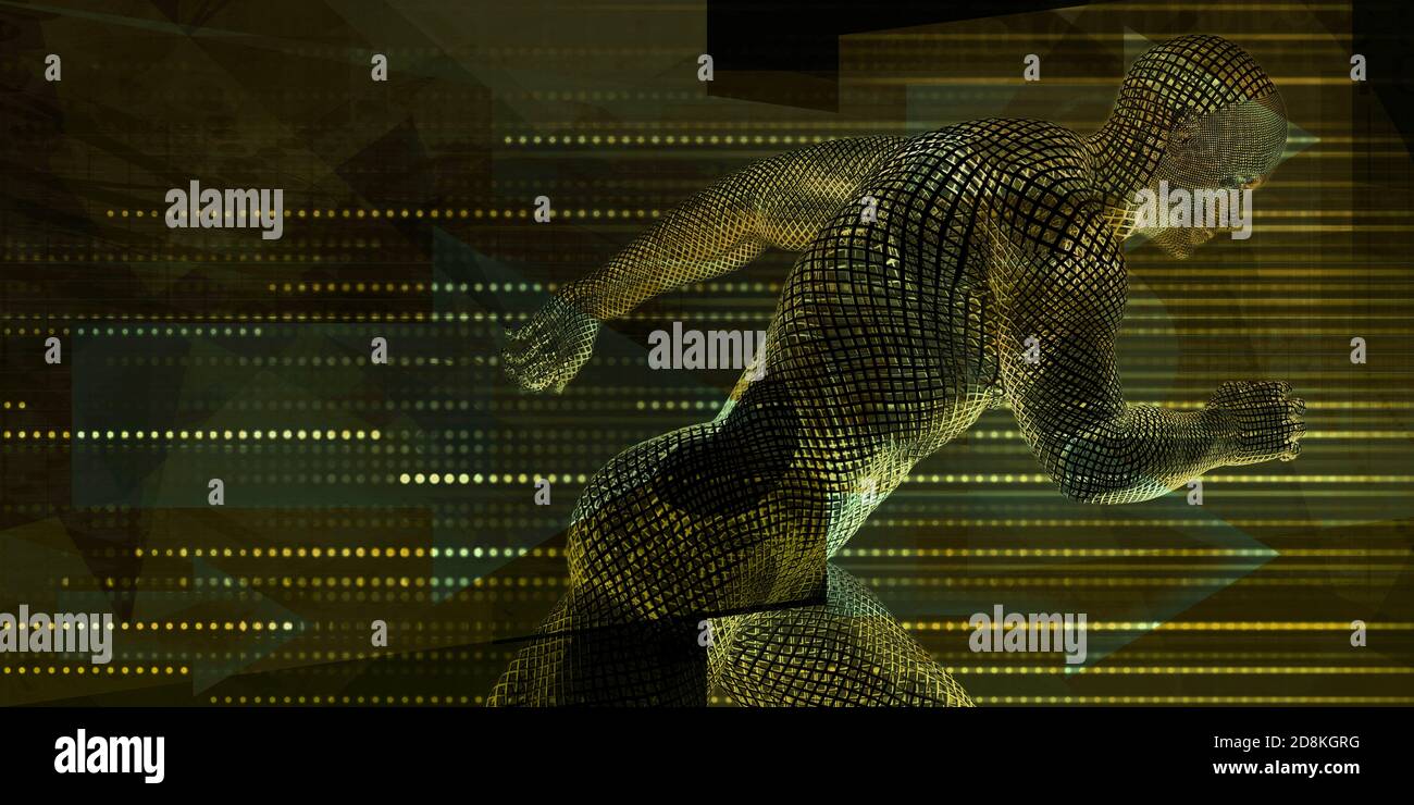 Sports Technology with Virtual Body Running Ahead Stock Photo - Alamy