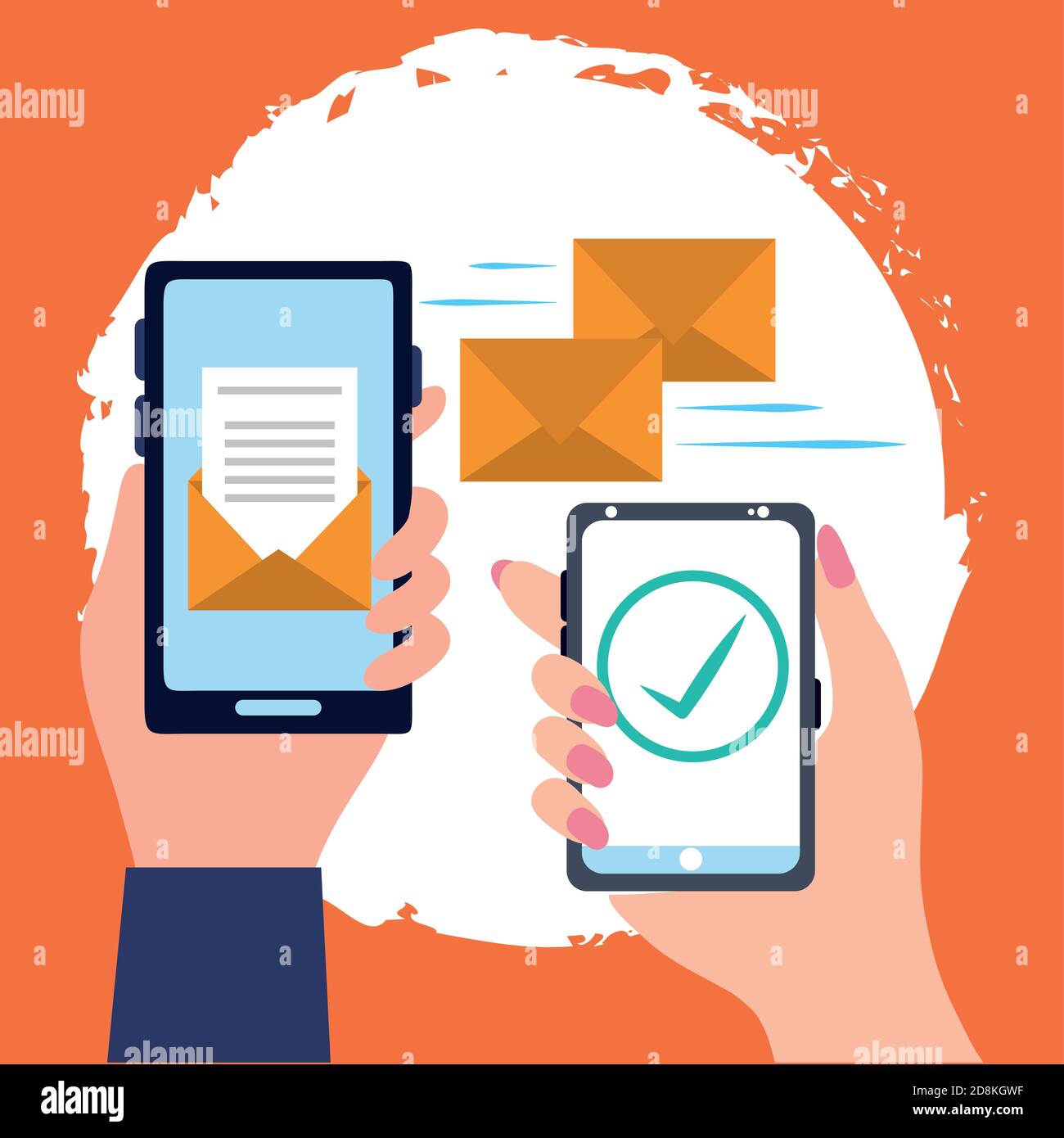 hands with smartphones email receiving messaging communications vector ...