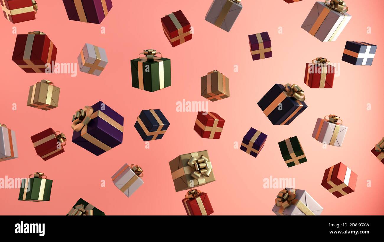 Christmas Presents Background with Falling Gift Boxes Stock Photo - Alamy