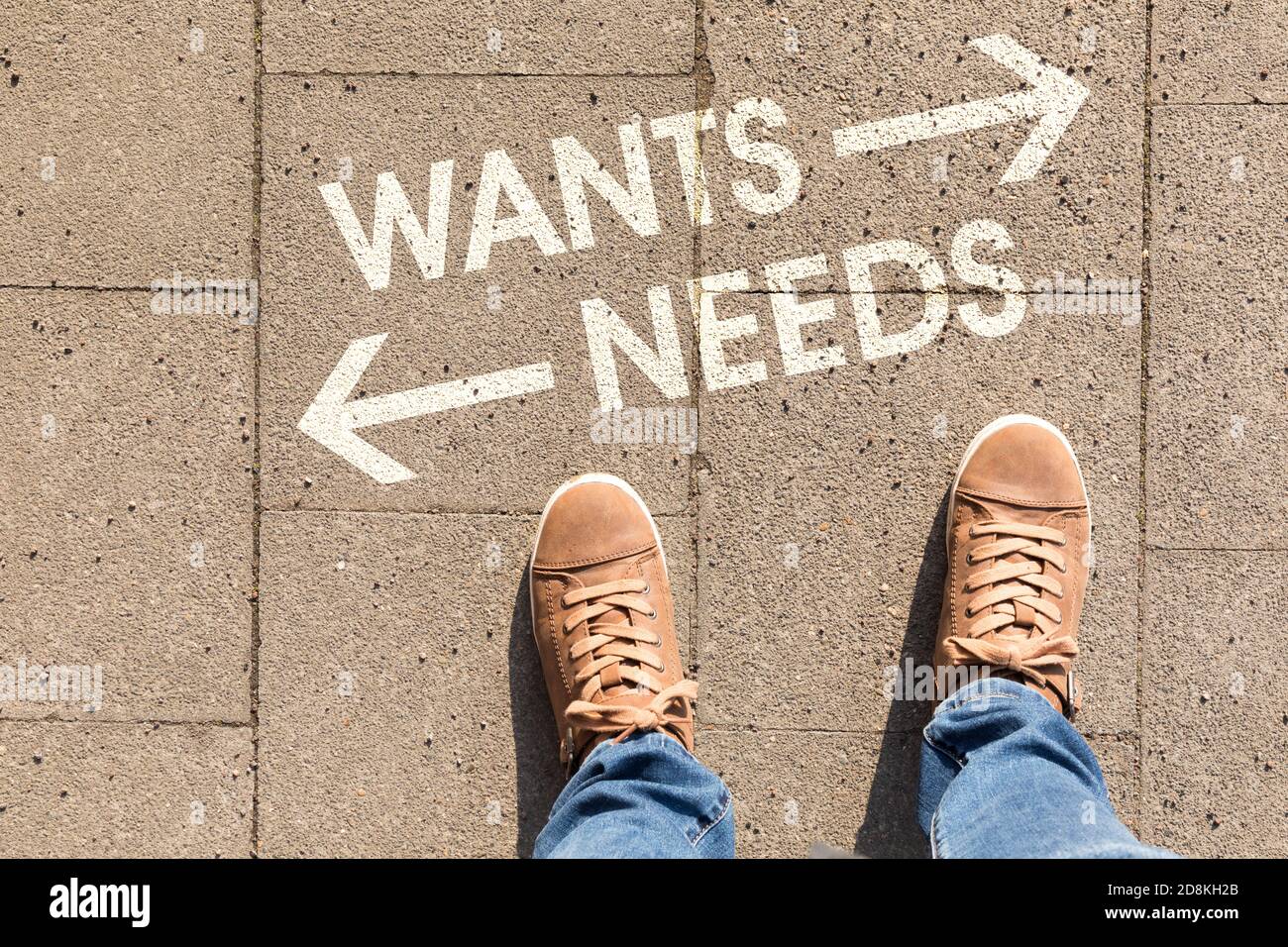 Decision with text WANTS NEEDS Stock Photo - Alamy