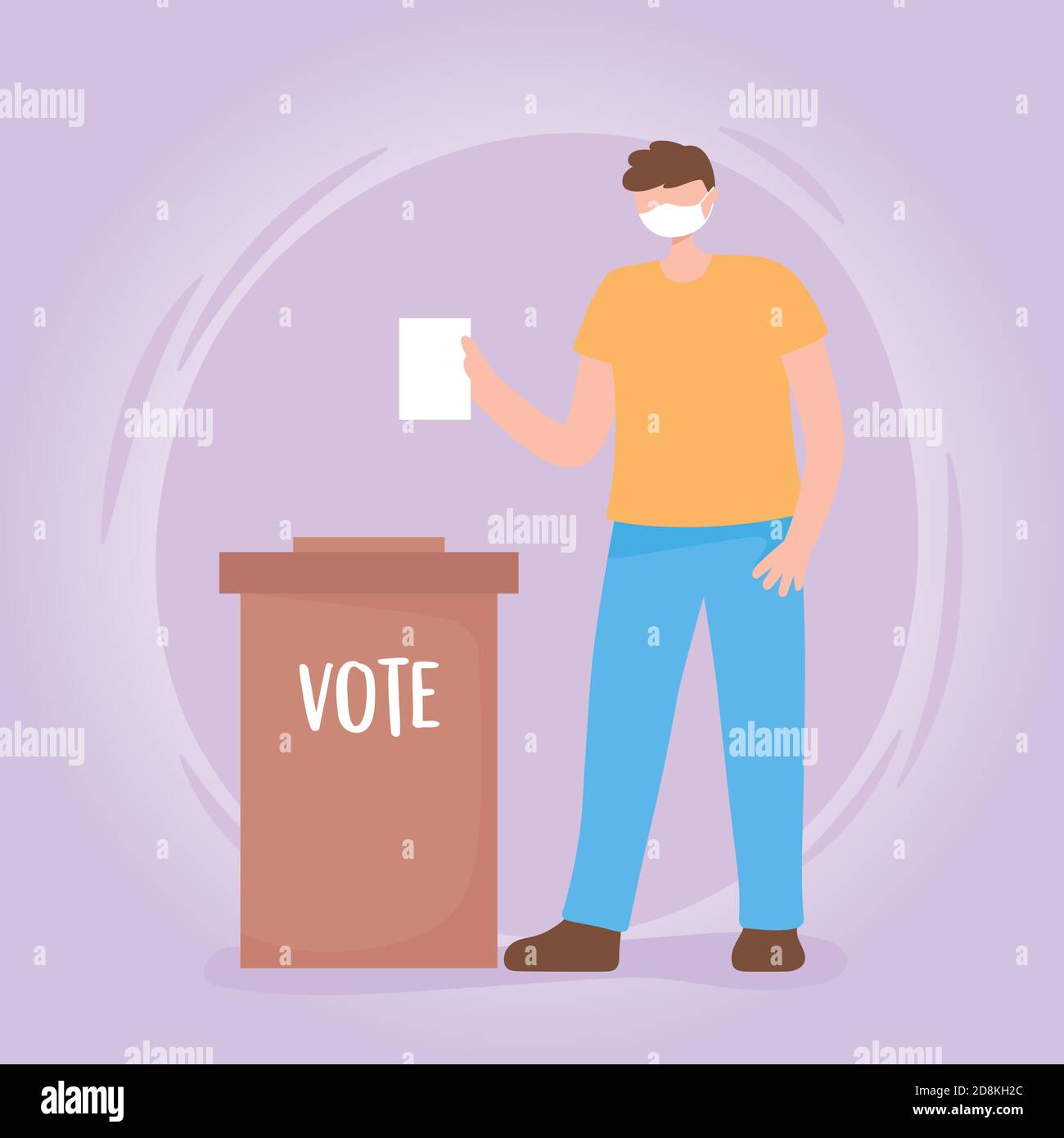 voting and election, guy with medical mask ballot and box vector ...