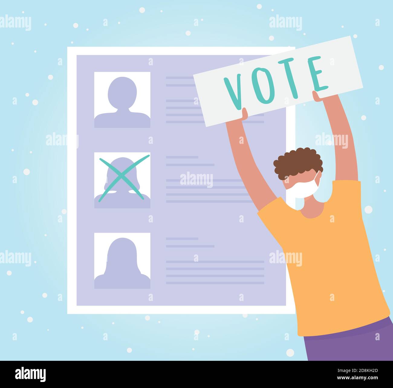 voting and election, man with mask and paper vote, candidates list ...