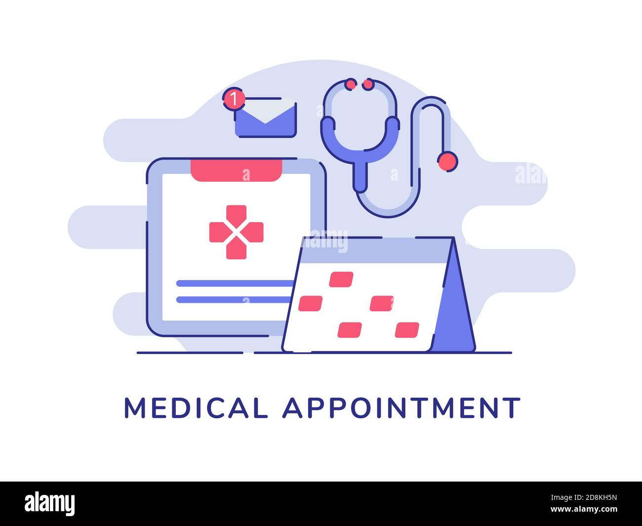 Medical appointment concept clipboard calendar stethoscope email notification white isolated ...